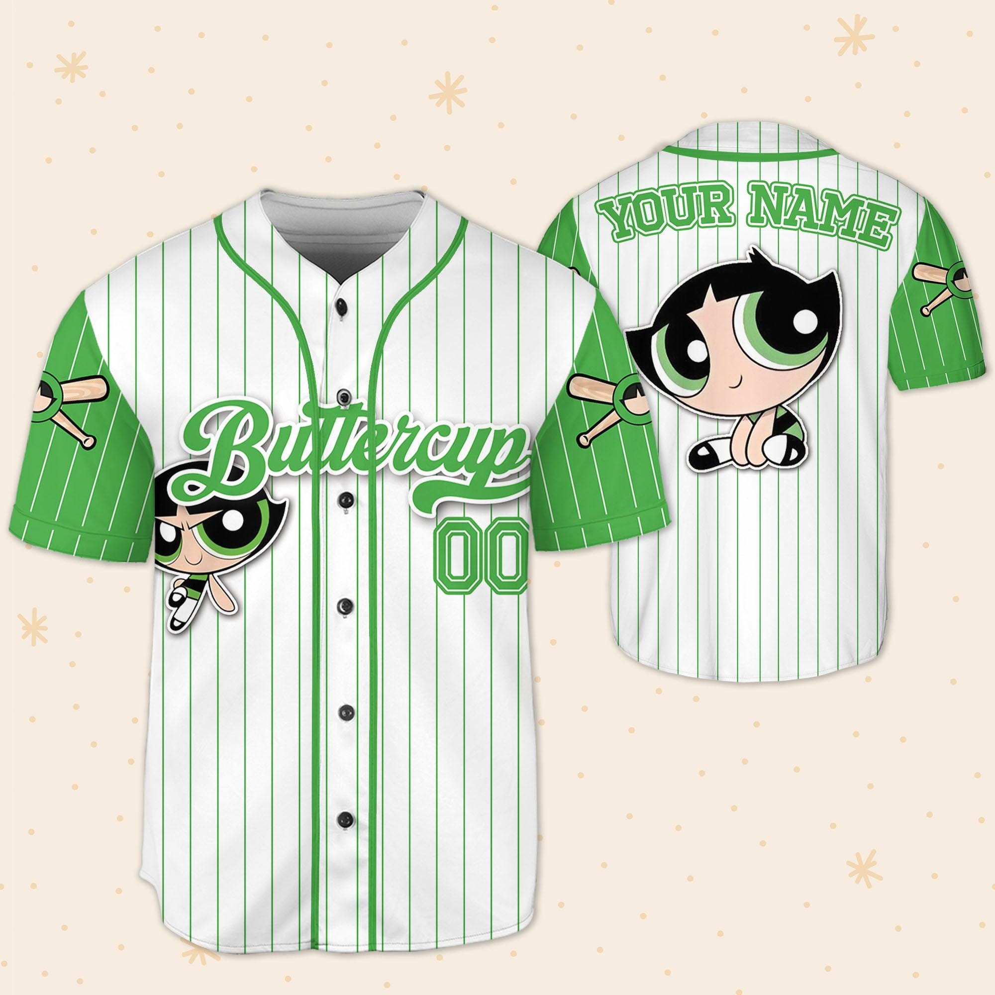 Custom Buttercup Powerpuff Girl Baseball Jersey, Retro Power Puff Girls ...