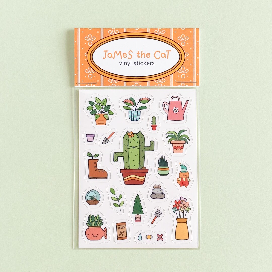 Cat-ctus Sticker Pack, James the Cat Vinyl Stickers for Kitty Lovers ...