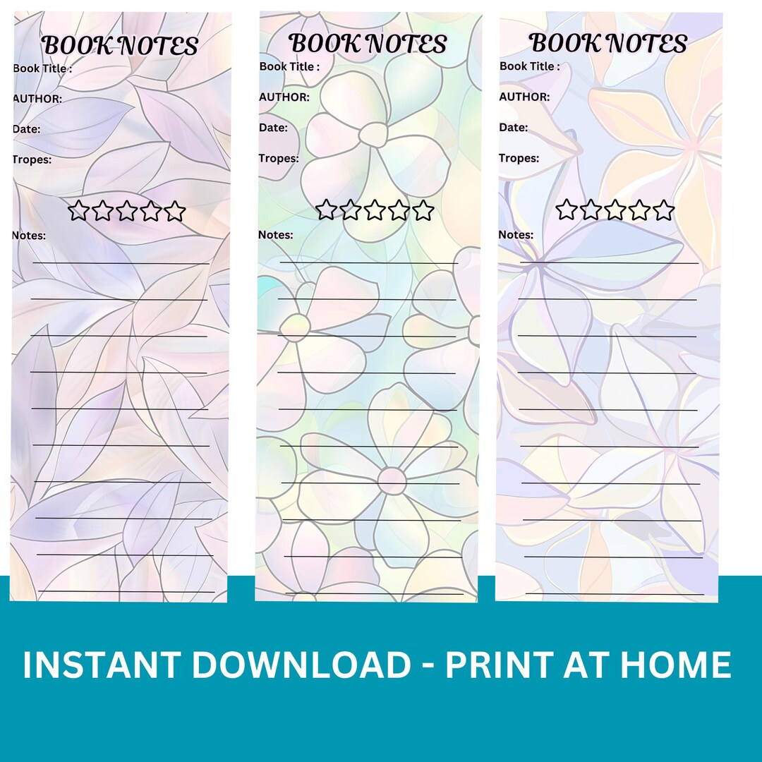 Stained Glass Flower Bookmark: Printable Book Notes & Review Tracker ...