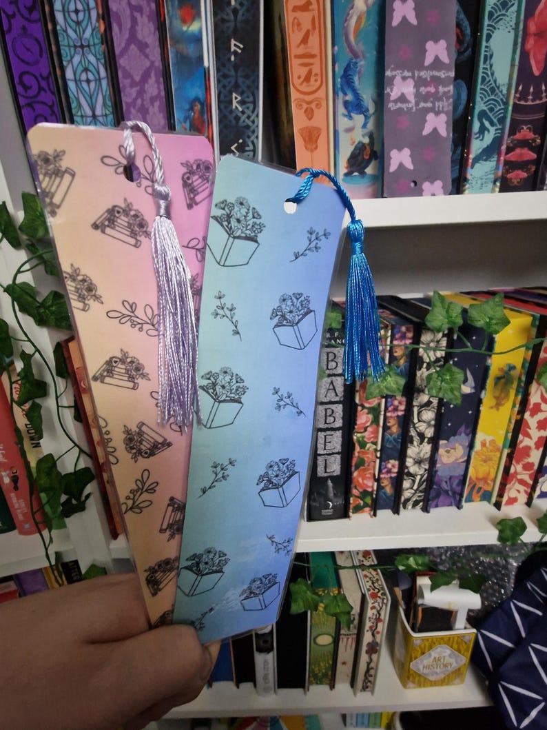 Floral Open Book Laminated Bookmarks Set of 2 Elegant Page Markers ...
