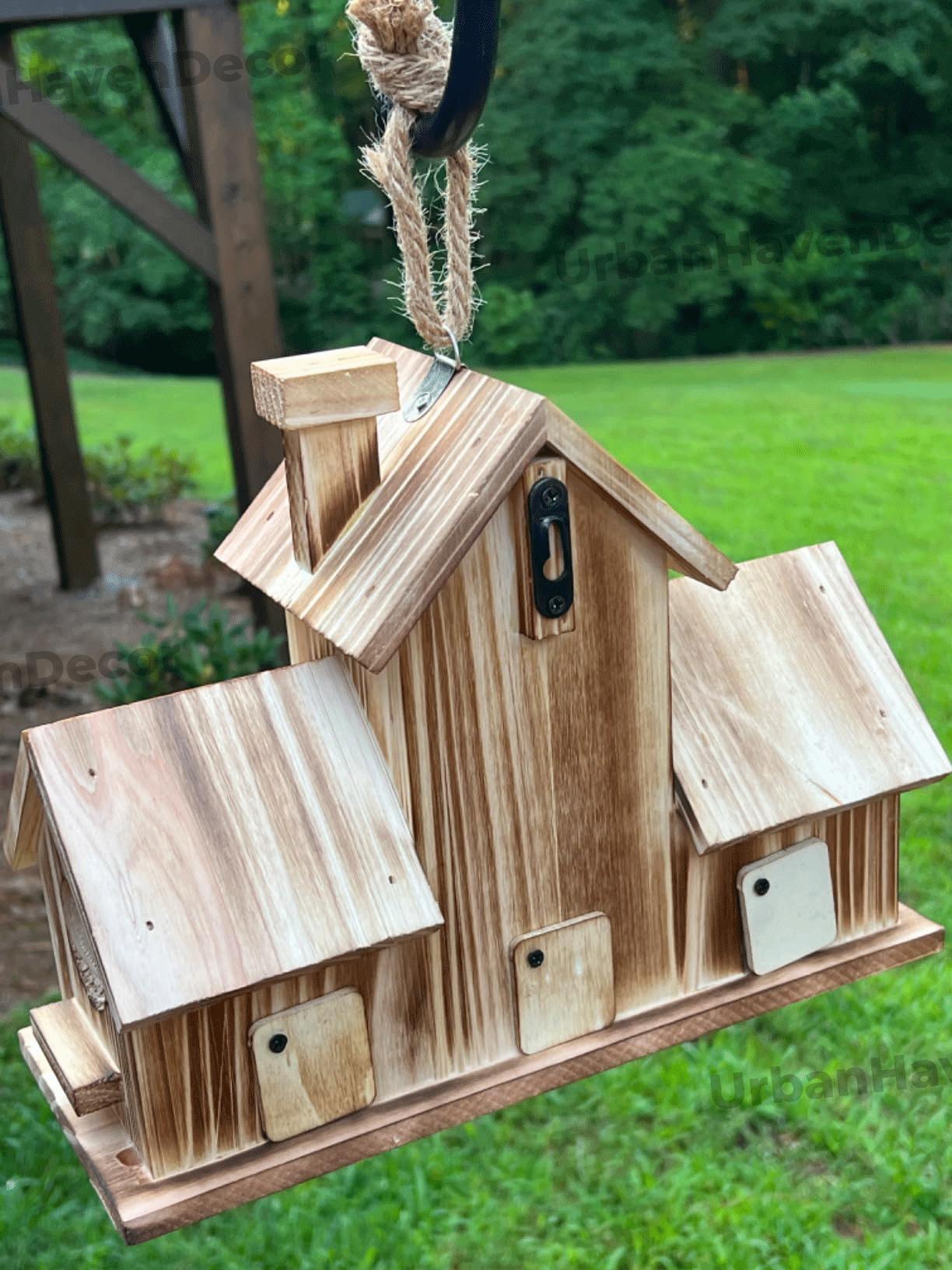 3 Hole Wooden Bird Houses for Outside | Bird House Plans | Bird Feeder ...