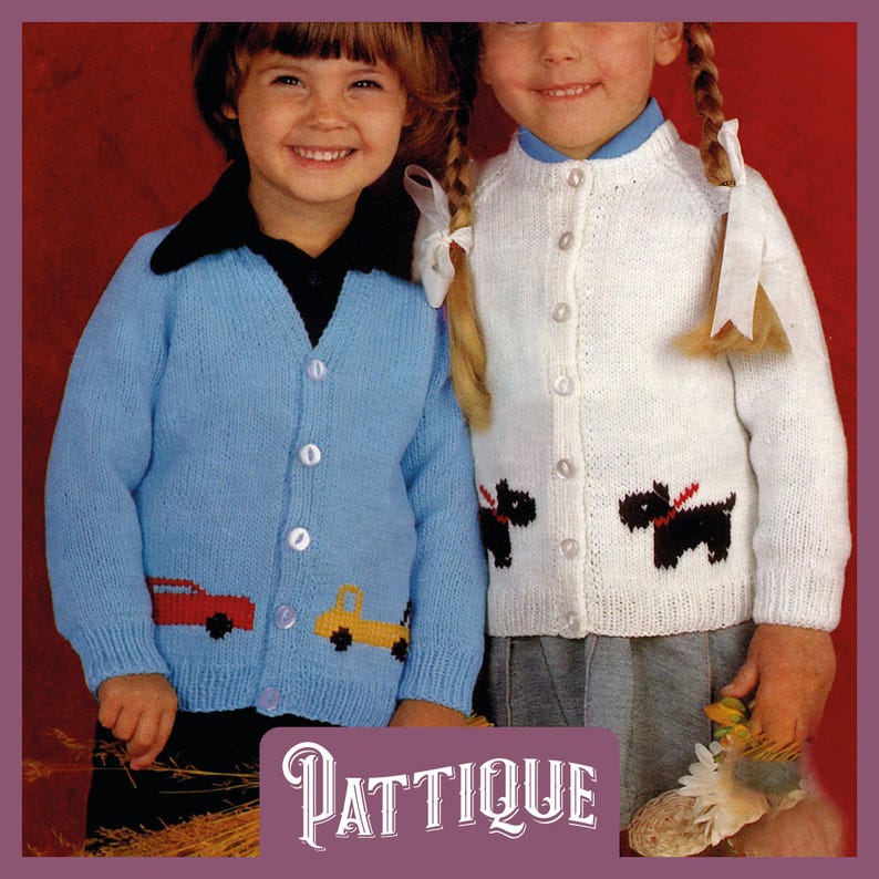 Classic Child's Cardigan Knitting Pattern - Easy Round V Neck Car Lorry ...