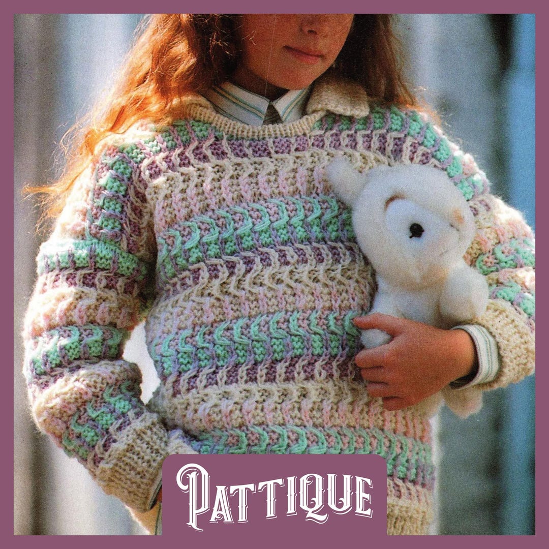 Child's Unusual 4 Colour Wave Stitch Jumper Knitting Pattern - Kid's ...