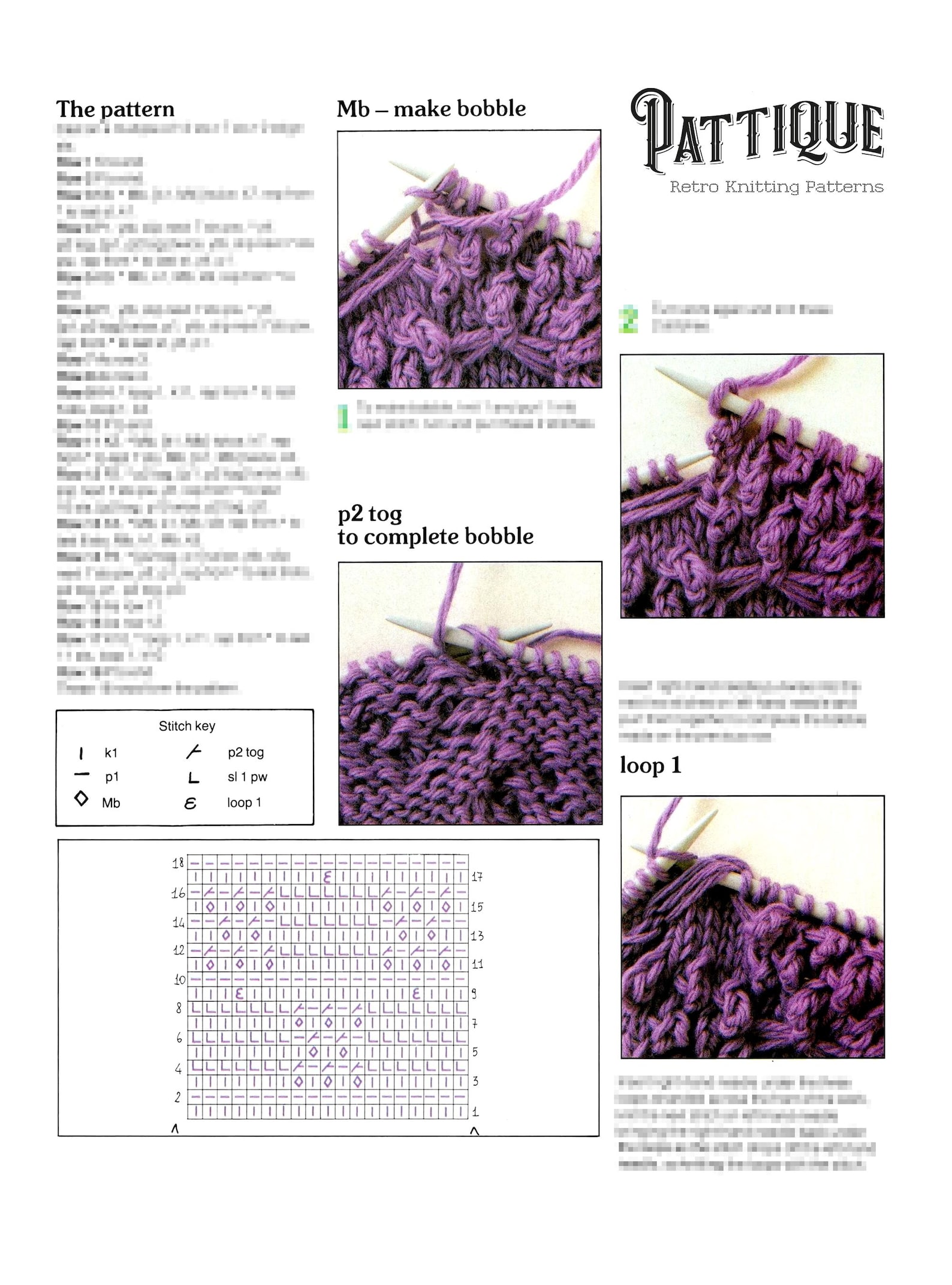 Butterfly Stitch With Bobbles Stitch Detail Vintage Knitting Pattern ...