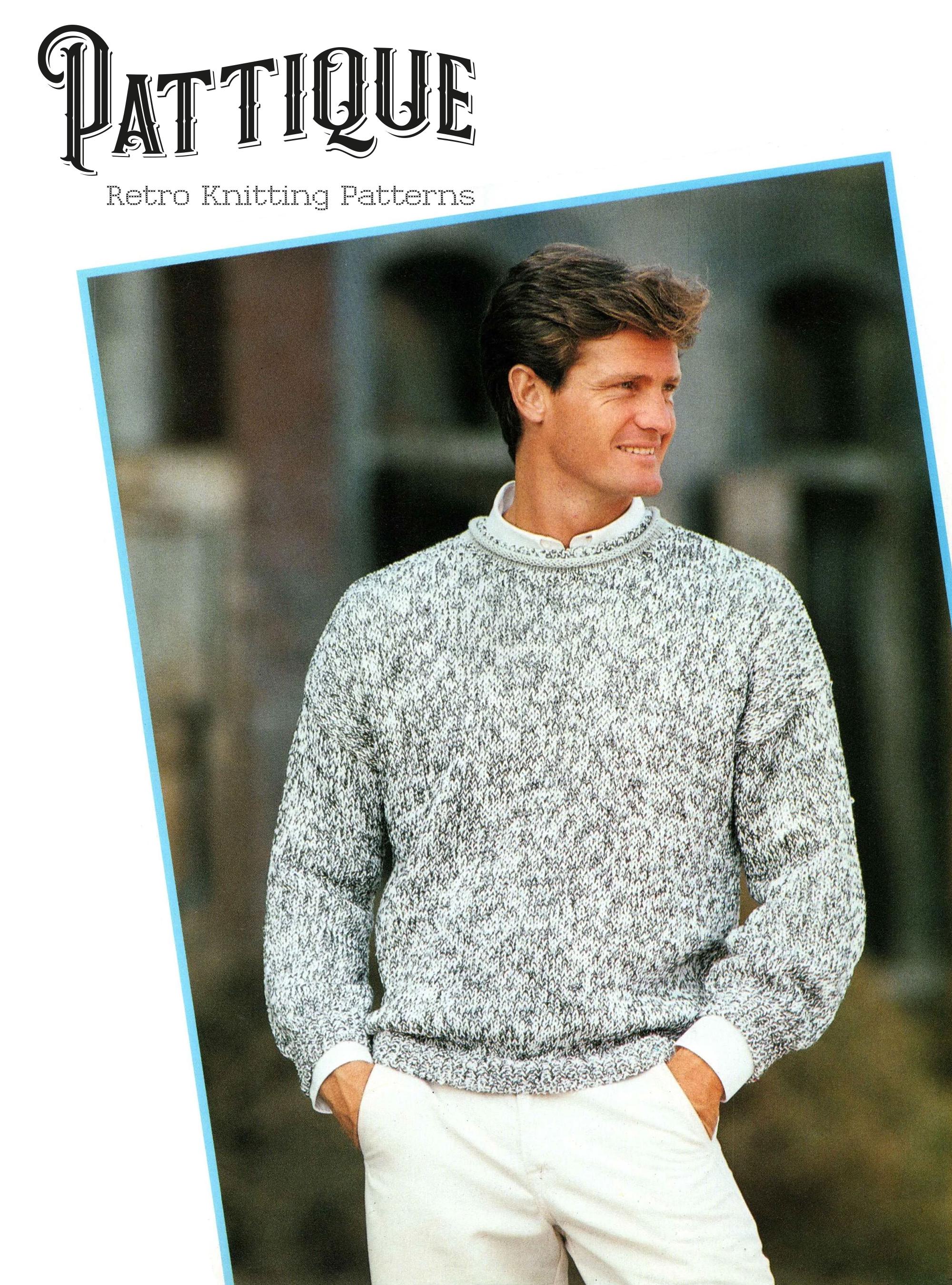 Easy Beginner Men's Flecked Crew Neck Jersey KNITTING PATTERN - Classic ...
