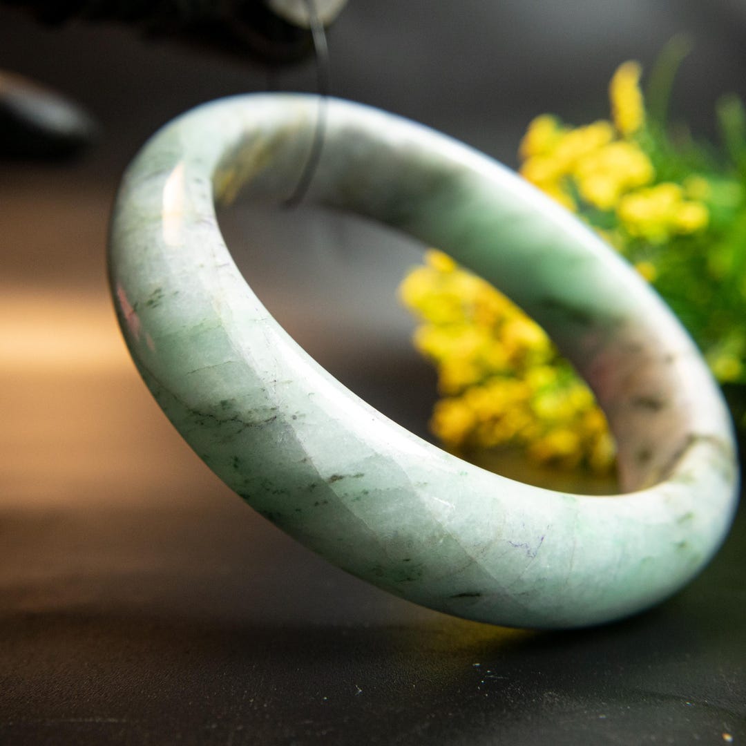 58MM Natural Grade A Burmese Jadeite Jade Bangle – Snow Moss Green ...
