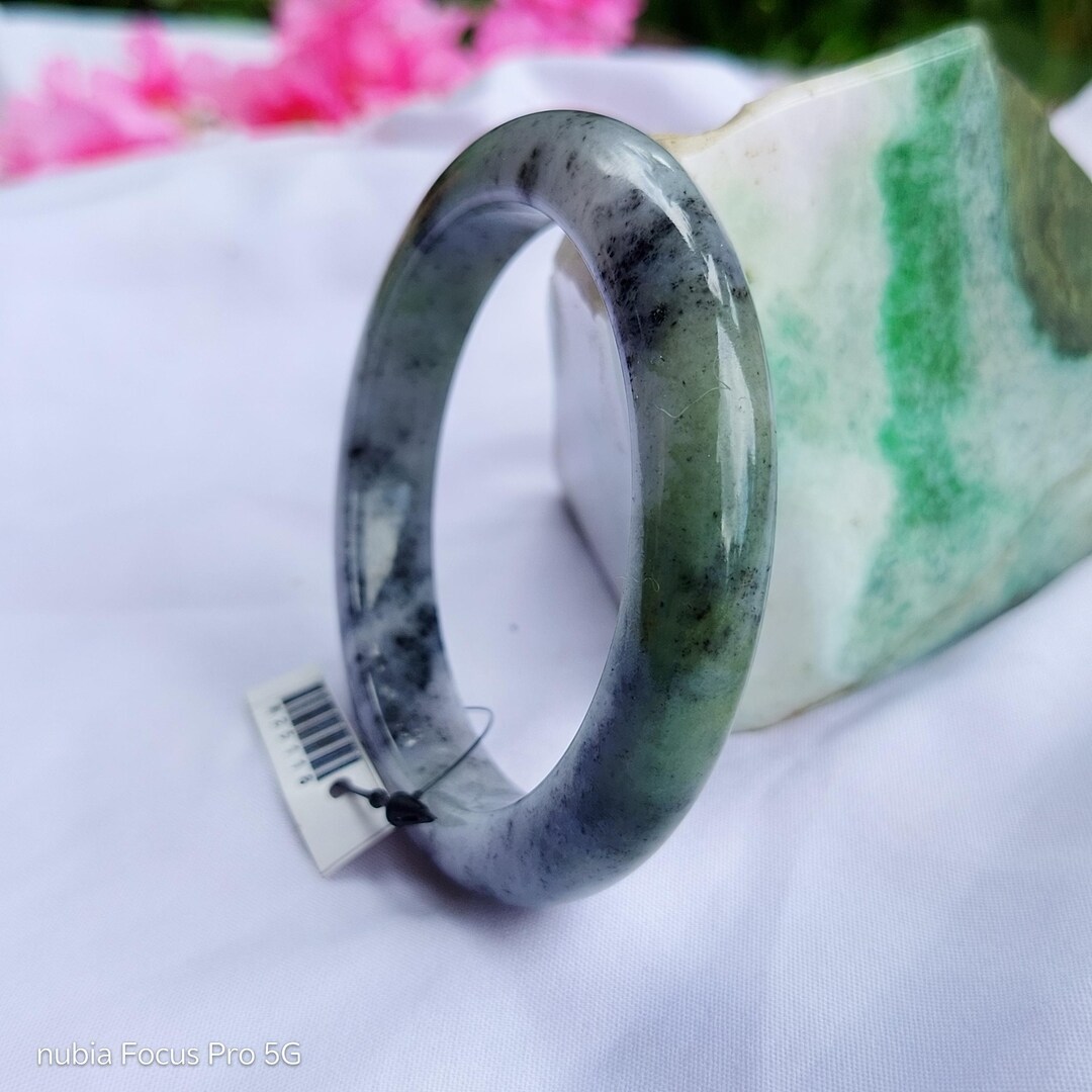 Natural Grade A Burmese Jadeite Bangle Smoky Gray Translucent Forest ...