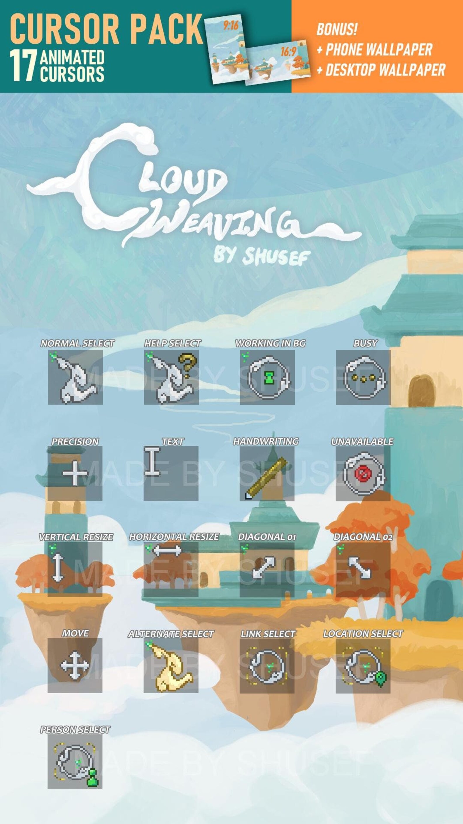 17 Animated Cursor Pack Cloud Themed BONUS Wallpaper for Phone and ...