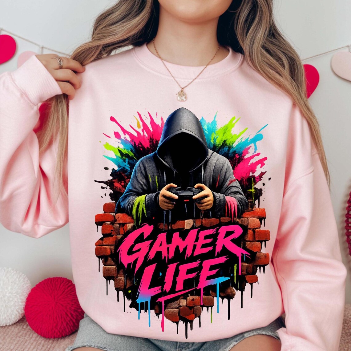 Gamer Life T-shirt PNG, Neon Graffiti Gamer Clipart, Hooded Player ...
