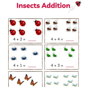 Insect Addition- Pre-k, Kindergartner, 1st Grade- Easy Addition ...