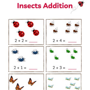 Insect Addition Pre-k, Kindergartner, 1st Grade Easy Addition Worksheet ...