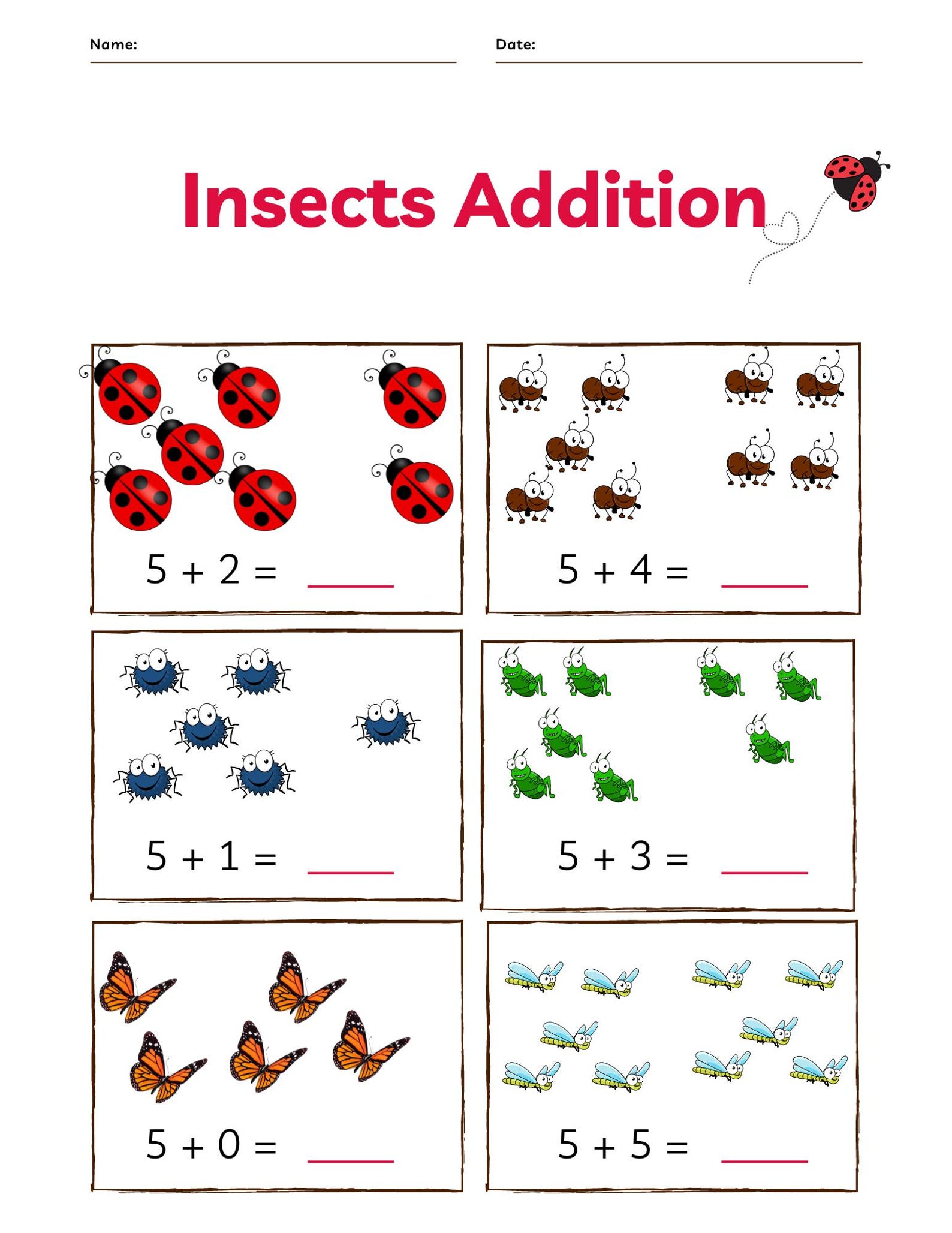 Insect Addition- Pre-k, Kindergartner, 1st Grade- Easy Addition ...