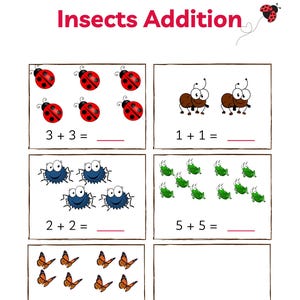 Insect Addition Pre-k, Kindergartner, 1st Grade Easy Addition Worksheet ...