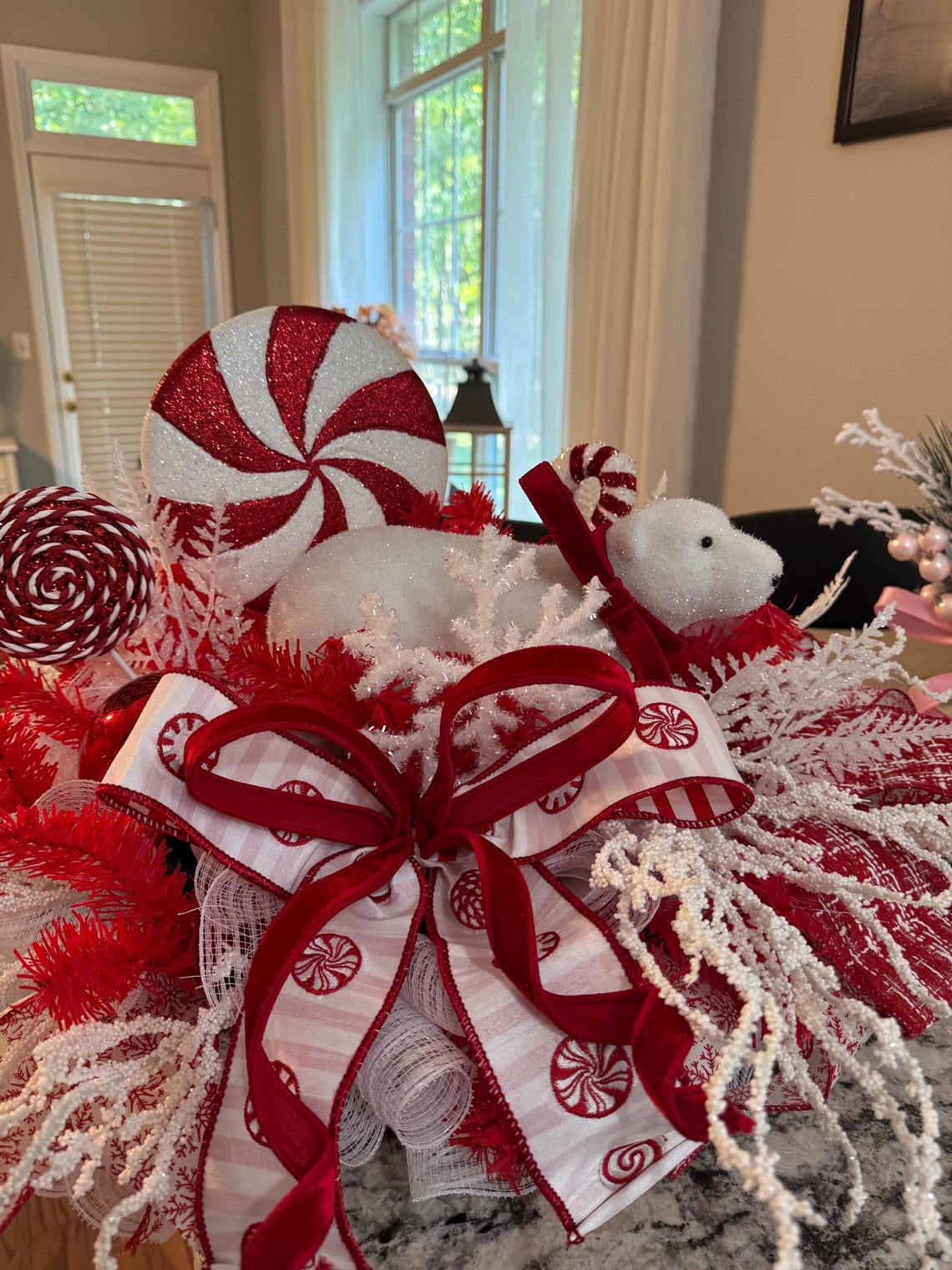 Polar Bear Christmas Winter Centerpiece Decor Red and White Peppermint ...