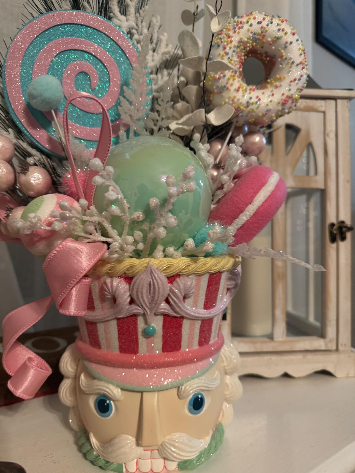Nutcracket Centerpiece, Christmas Table Arrangement, Pink and White ...