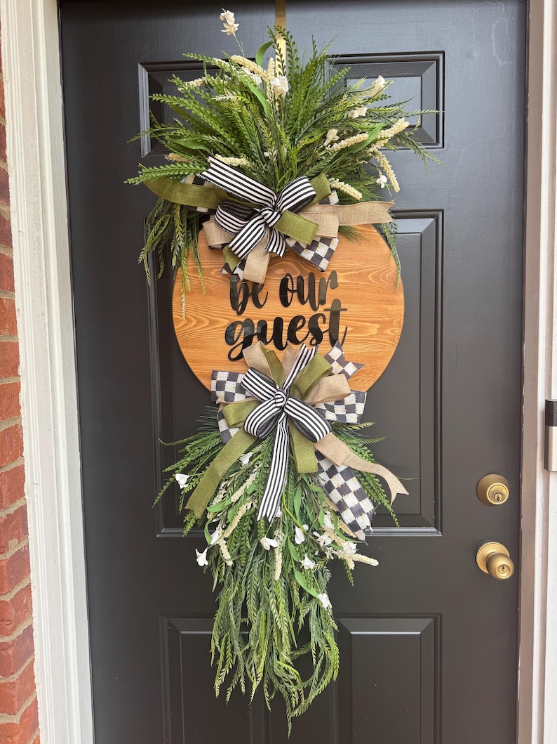 Be Our Guest Door Sign Wreath, Neutral Floral Wreath, Everyday Wreath ...