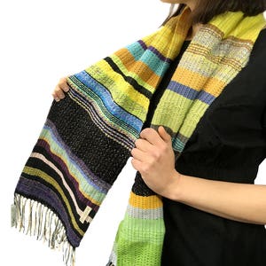 Frances Handwoven Modern Yellow Striped Scarf Bold Neon Women's Fashion ...
