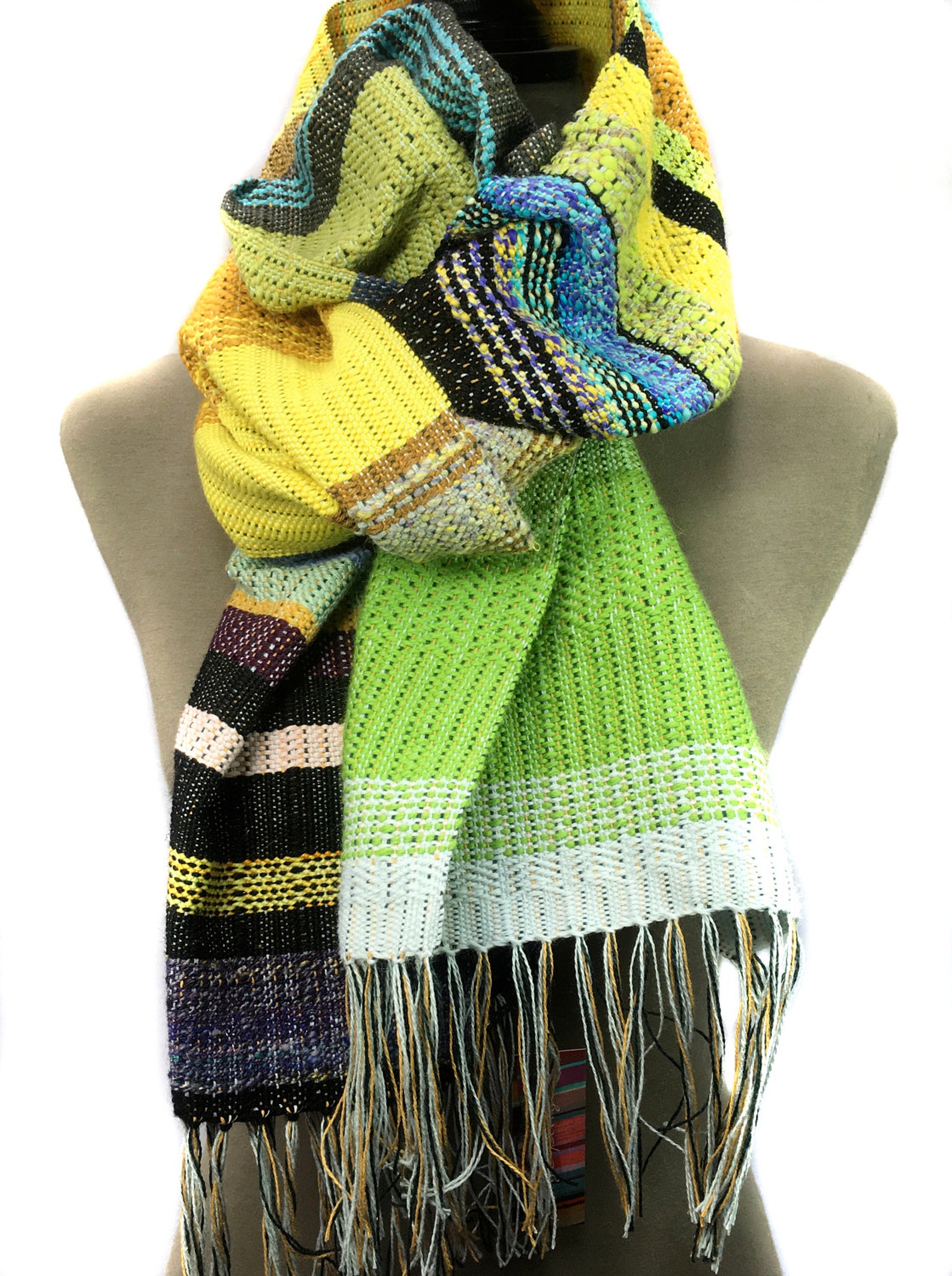 Frances Handwoven Modern Yellow Striped Scarf Bold Neon | Etsy