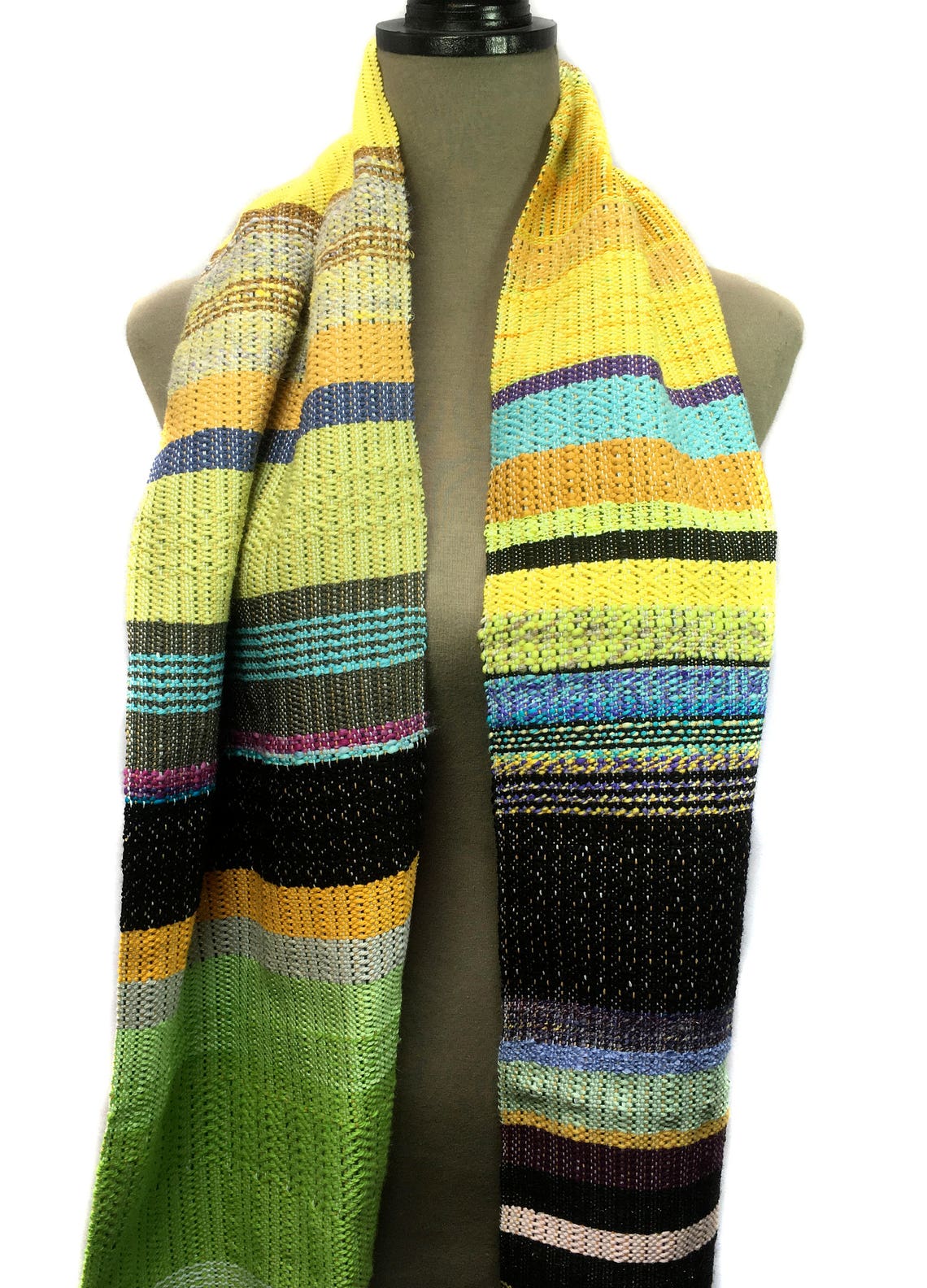 Frances Handwoven Modern Yellow Striped Scarf Bold Neon | Etsy