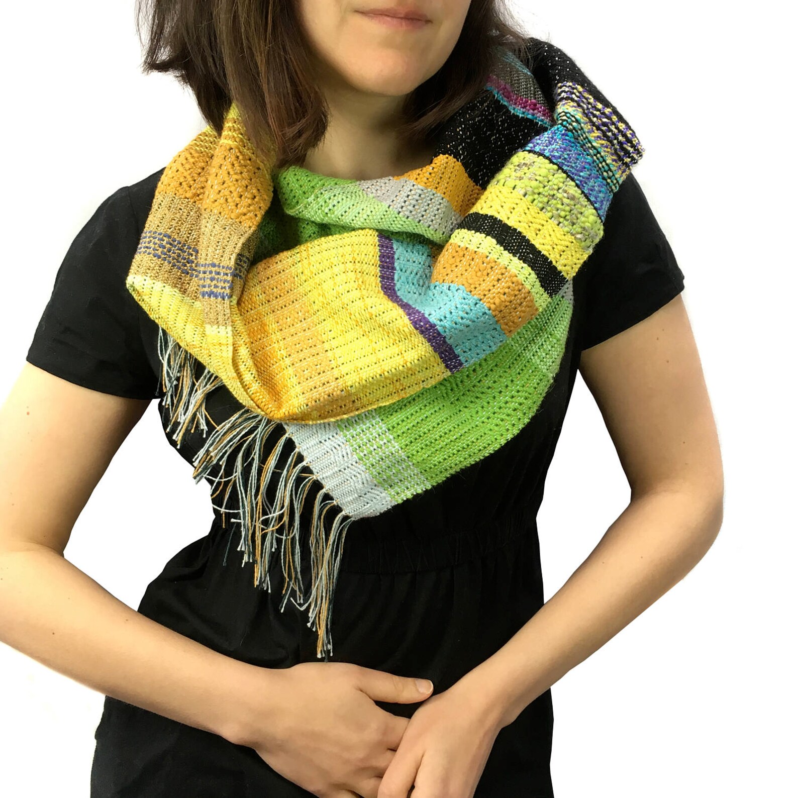Frances Handwoven Modern Yellow Striped Scarf Bold Neon | Etsy