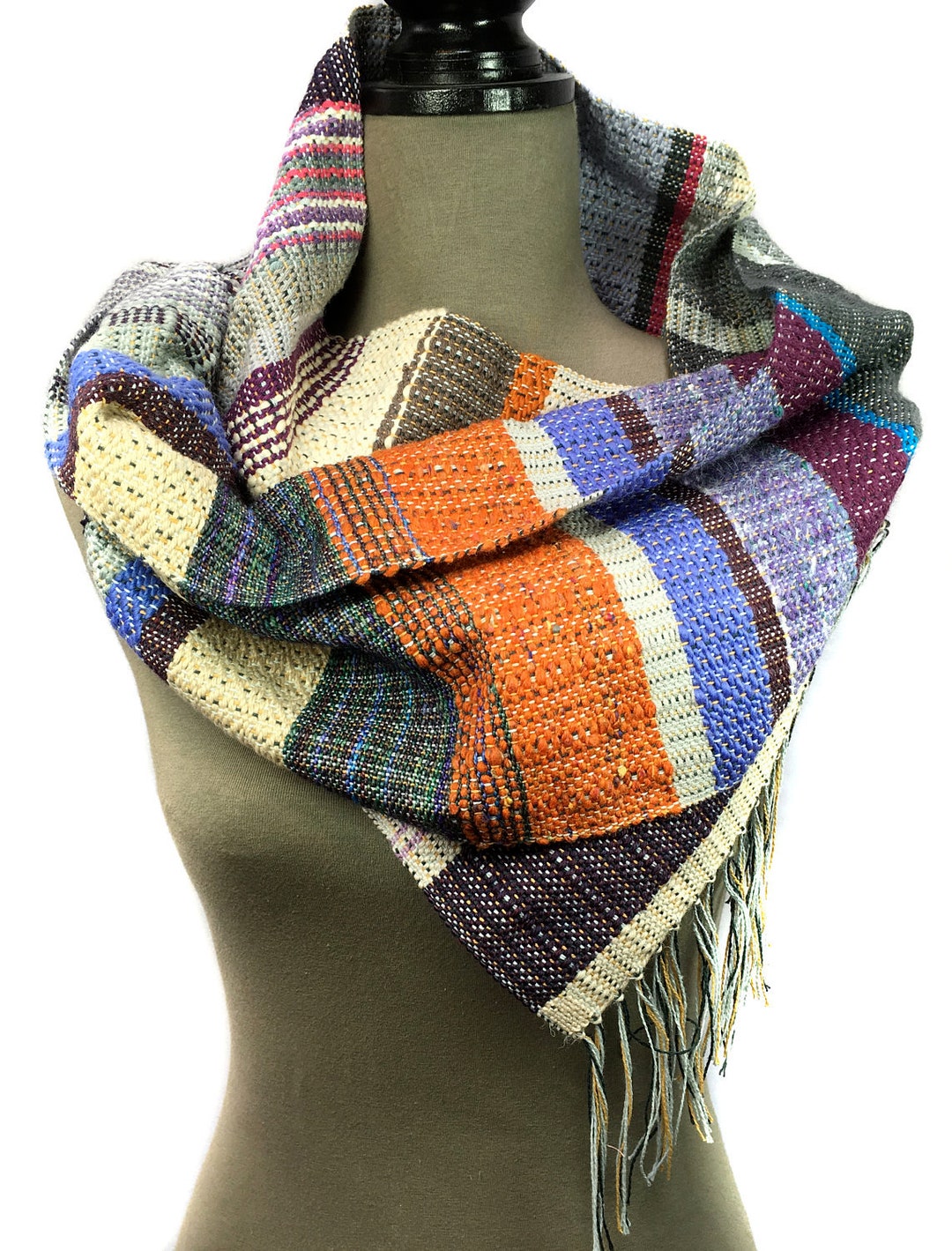Ruby | Handwoven Purple & Gray Scarf | Cheerful Striped Woven Textile ...