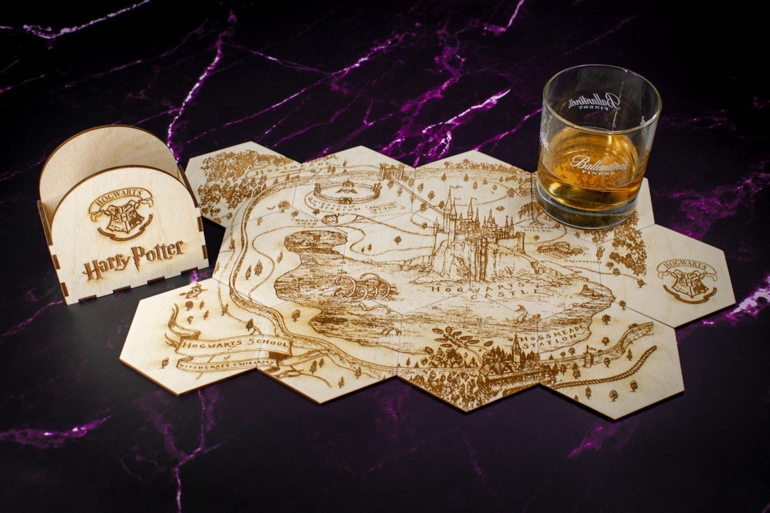 Hogwarts Map Coasters | Harry Potter Style Drinking Coasters for Magical Home Decor & Gaming ...