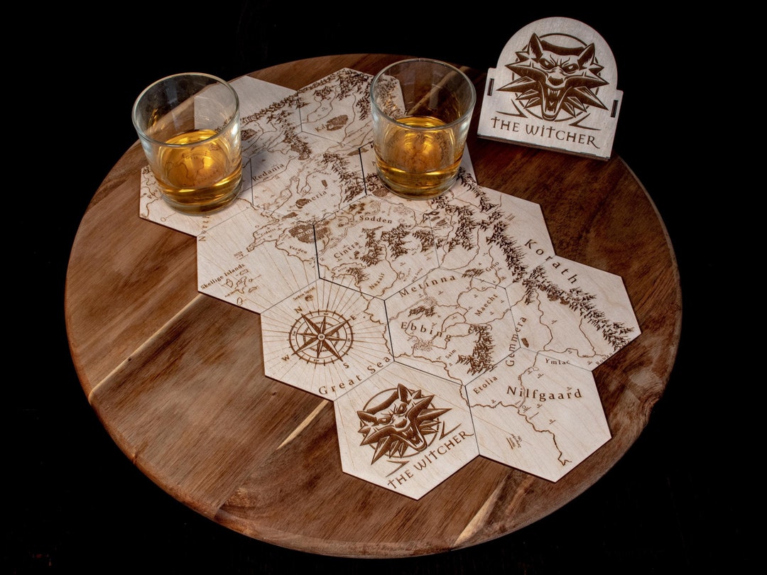 Witcher Map Coaster - Handmade Laser Engraved Wood Coaster for Gamers ...