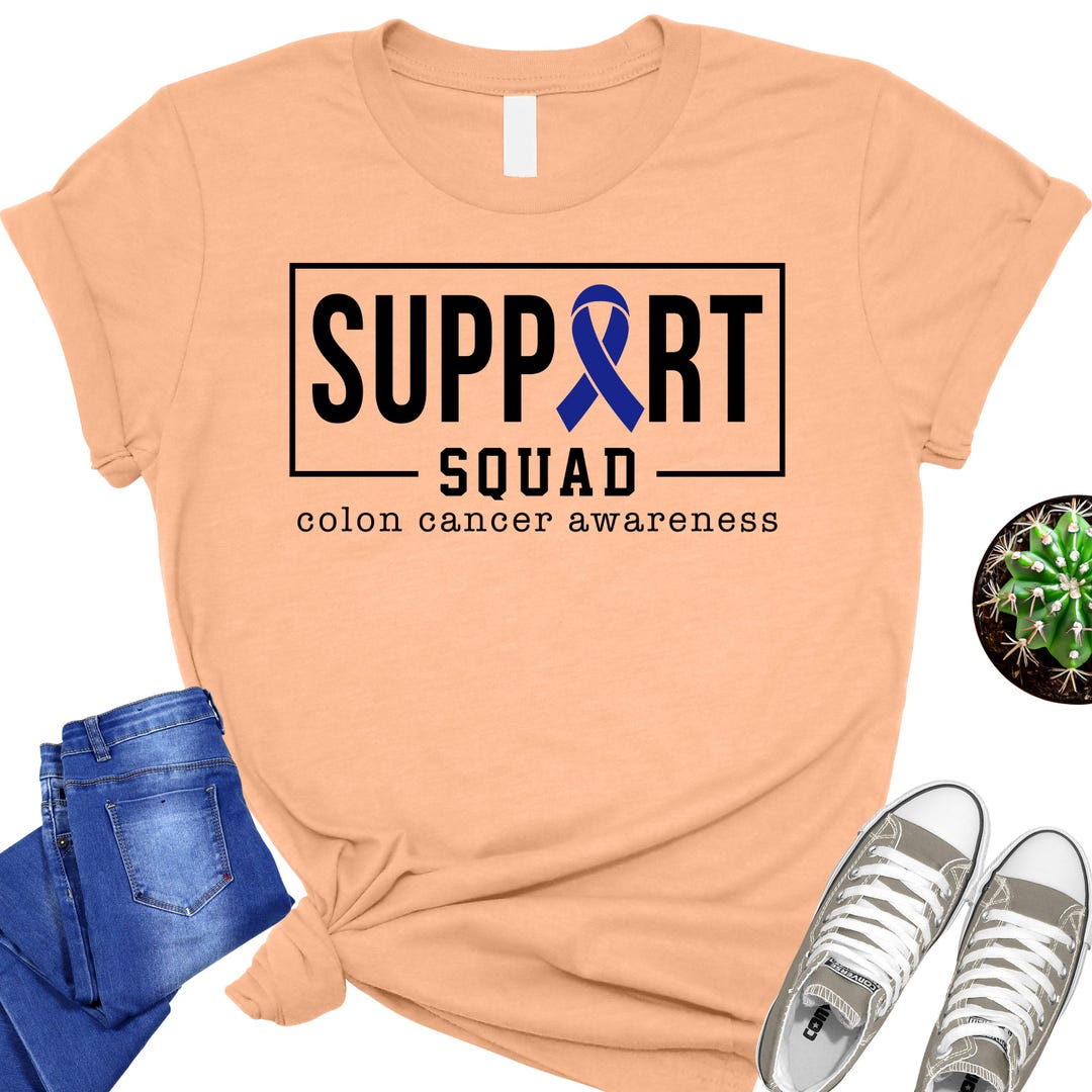 Support Squad Colon Cancer Ribbon Shirt, Ribbon Dark Blue Shirt, Colon ...