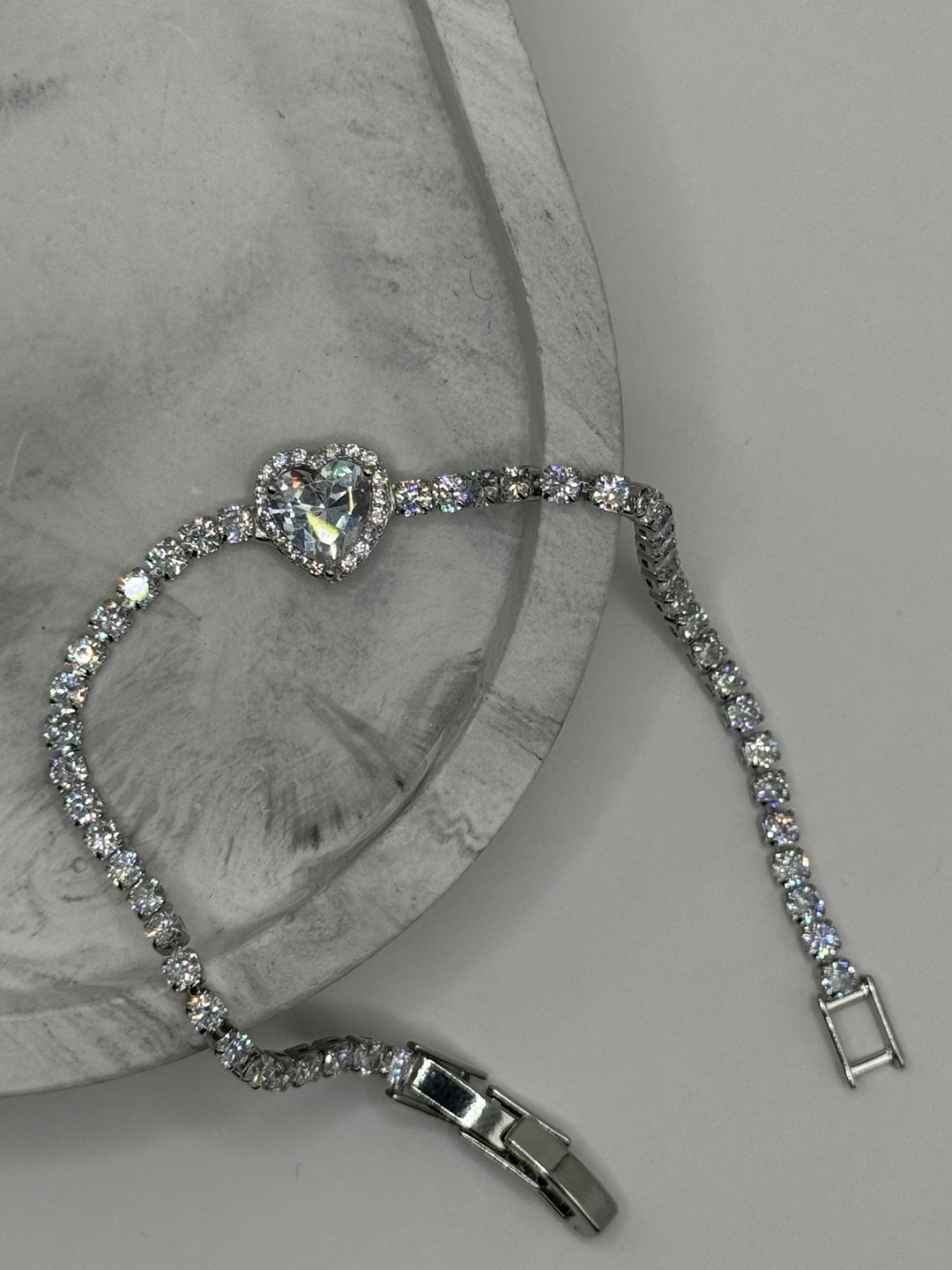 Diamond Heart Bracelet I Solitaire Silver Color Diamond Heart Shape ...