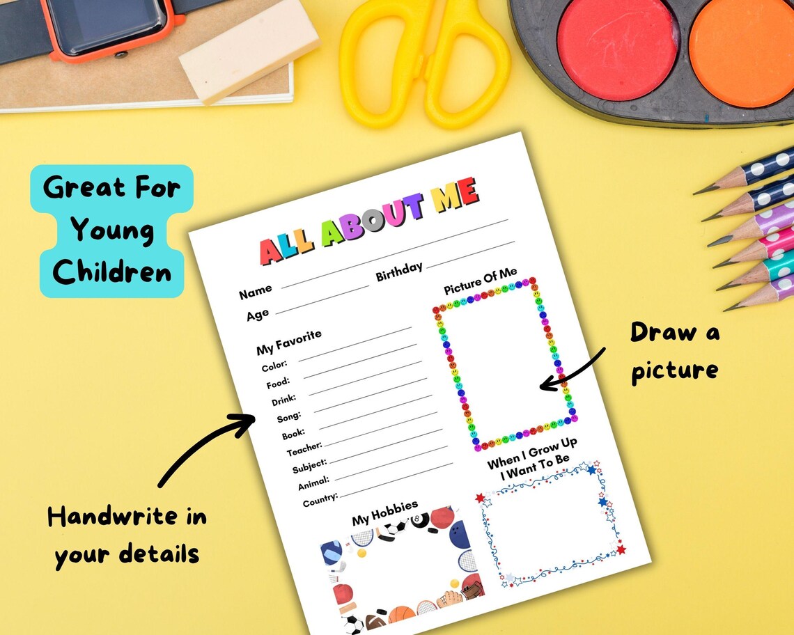 All About Me Printable, Back to School Activity for Kids, Drawing and ...
