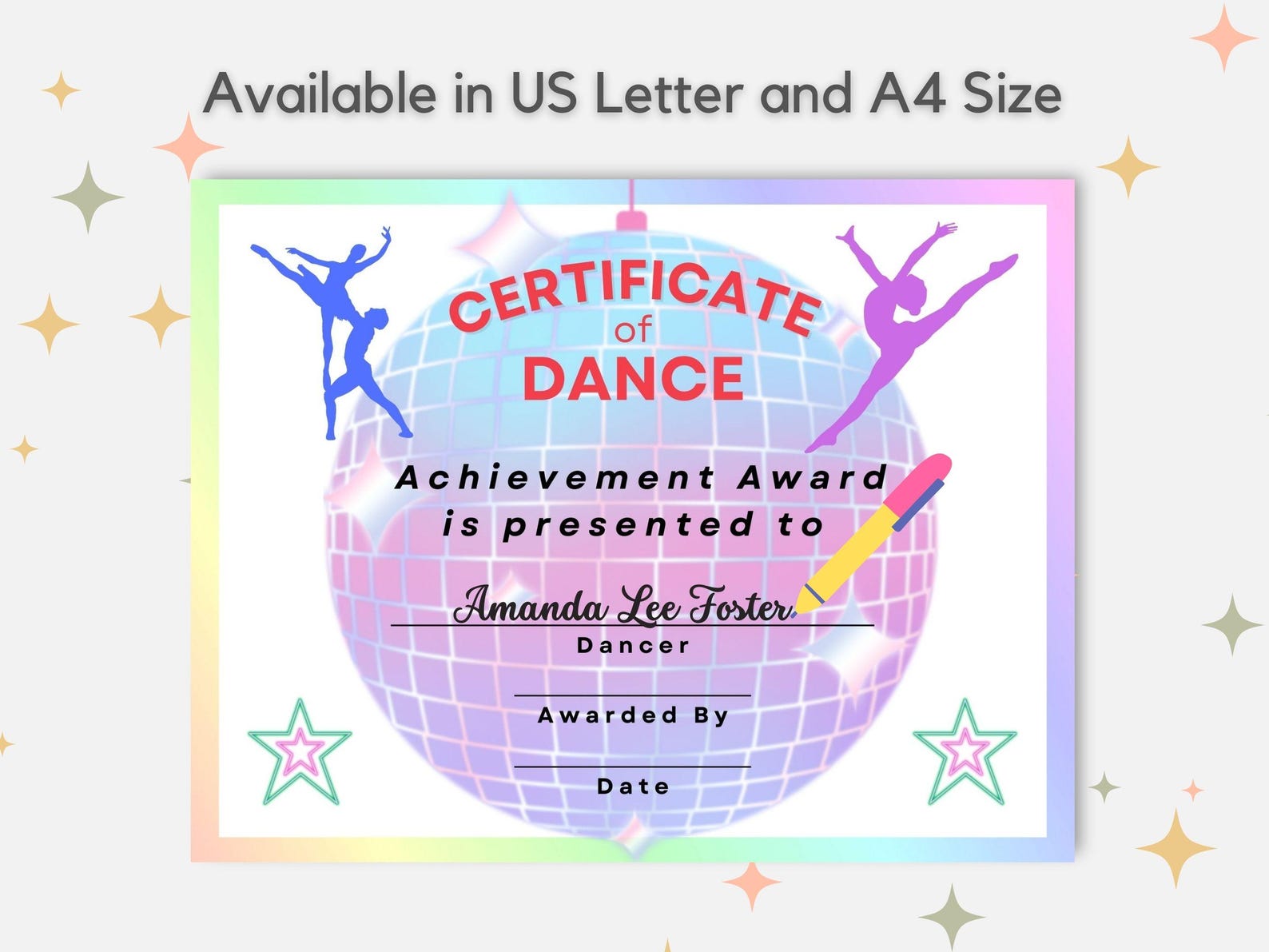 Dance Certificate Template, Printable Award Certificate, Let the Music ...