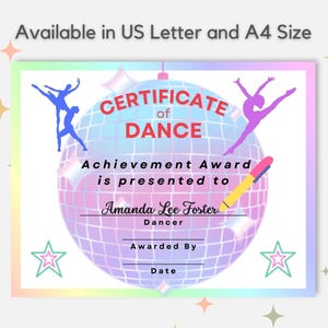 Dance Certificate Template, Printable Award Certificate, Let the Music ...