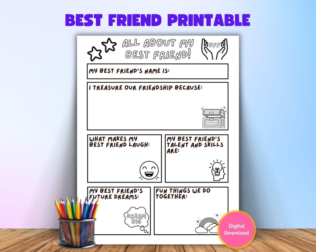 All About My Best Friend Printable, Color in Friendship Worksheet for ...