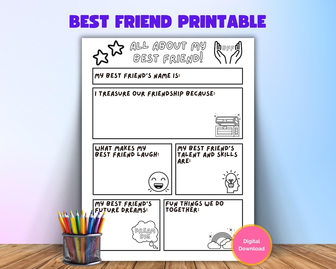 All About My Best Friend Printable, Color in Friendship Worksheet for ...