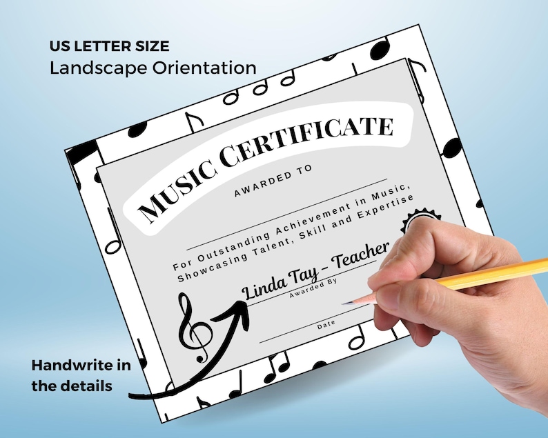 Music Certificate Printable, Recognition Certificate, Music School ...