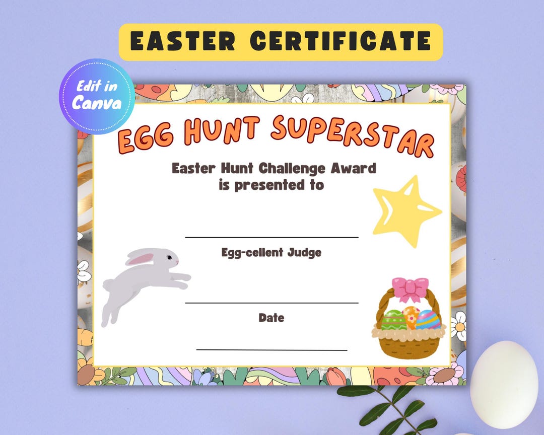 Editable Easter Certificate, Egg Hunt Award, Easter Challenge, Egg Hunt ...