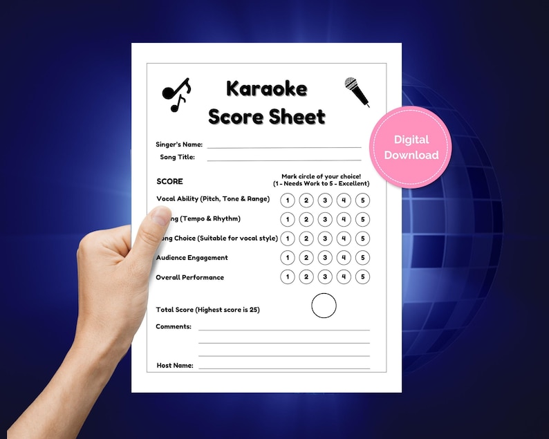Karaoke Contest Score Sheet, Printable Singing Contest List, Best ...