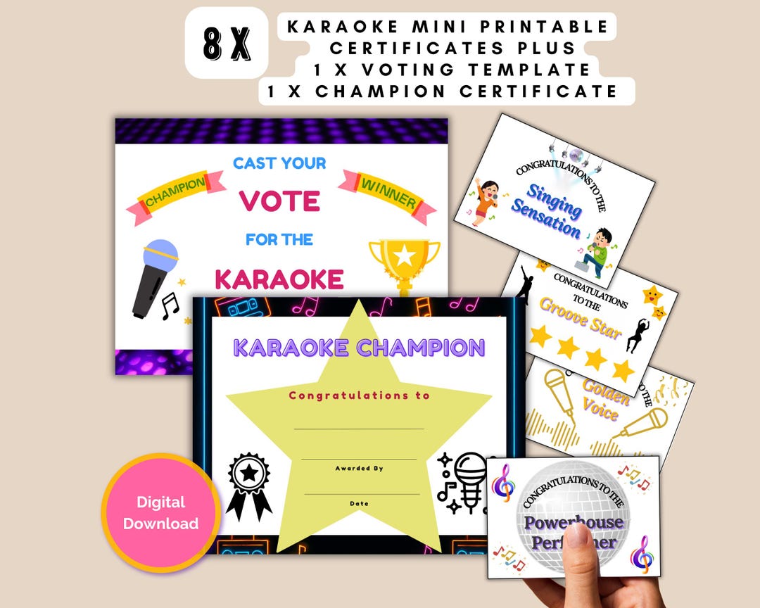 Karaoke Party Printable Bundle, Singing Awards, Karaoke Certificates ...