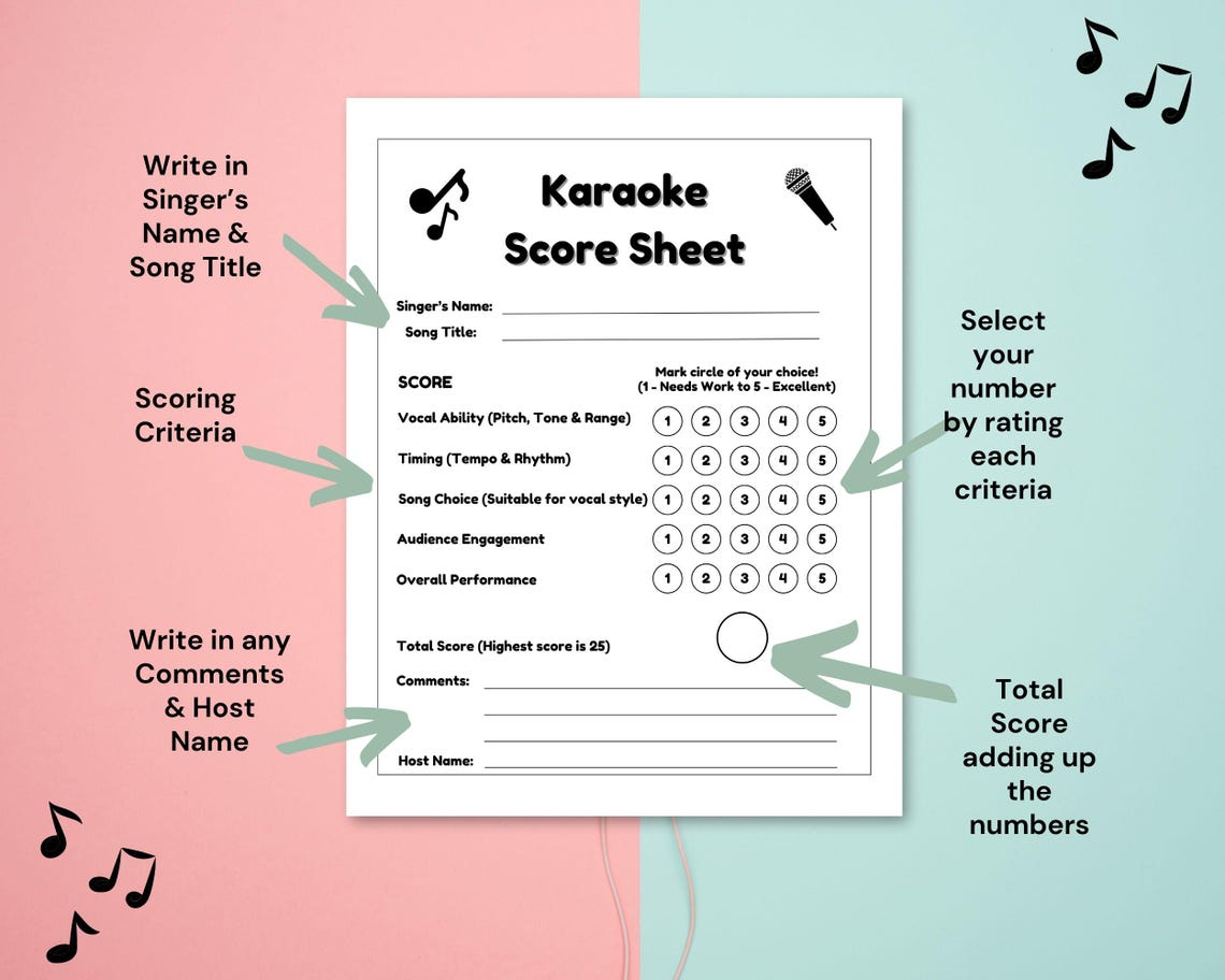 Karaoke Contest Score Sheet, Printable Singing Contest List, Best ...