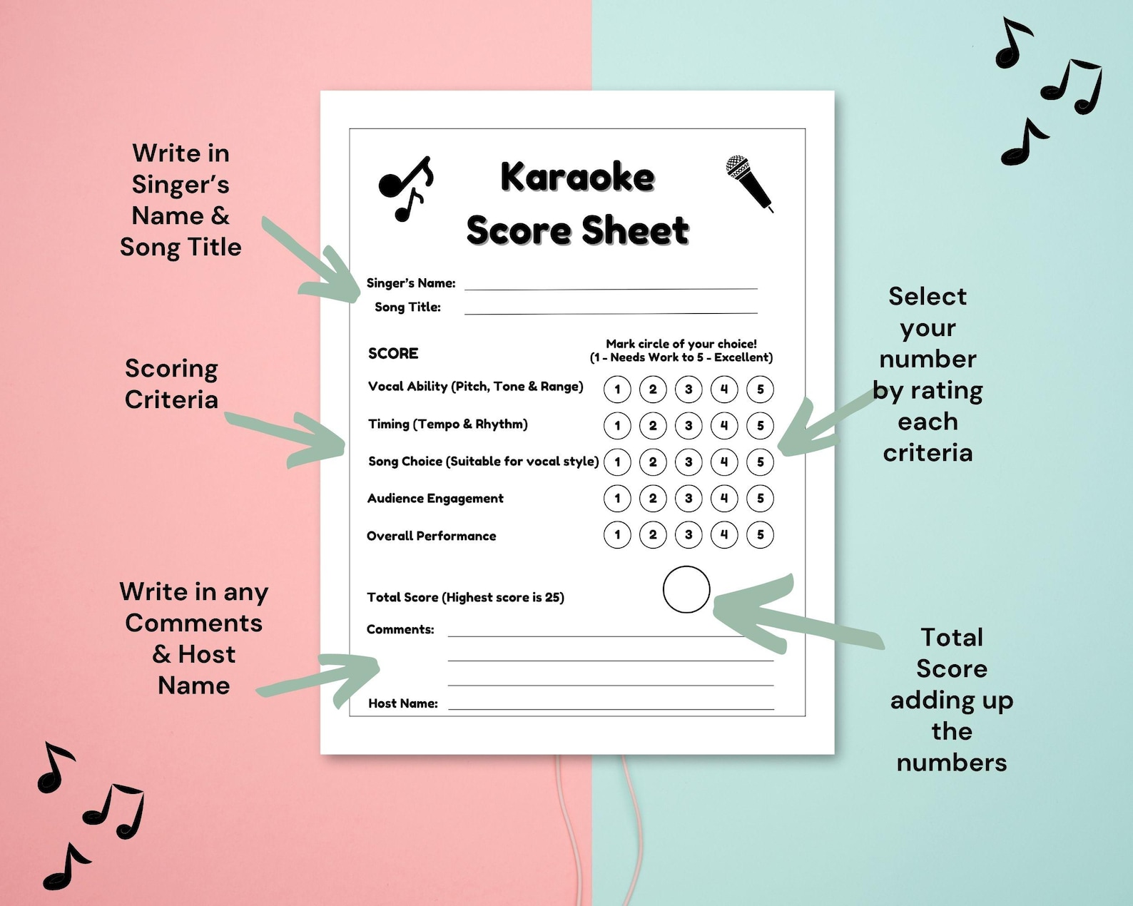 Karaoke Contest Score Sheet, Printable Singing Contest List, Best ...