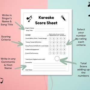 Karaoke Contest Score Sheet, Printable Singing Contest List, Best ...