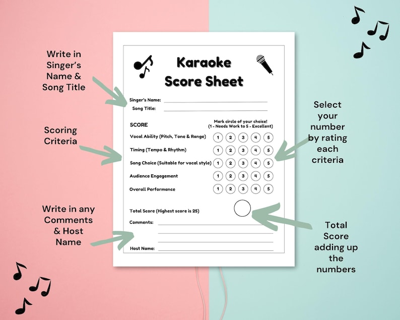 Karaoke Contest Score Sheet, Printable Singing Contest List, Best ...