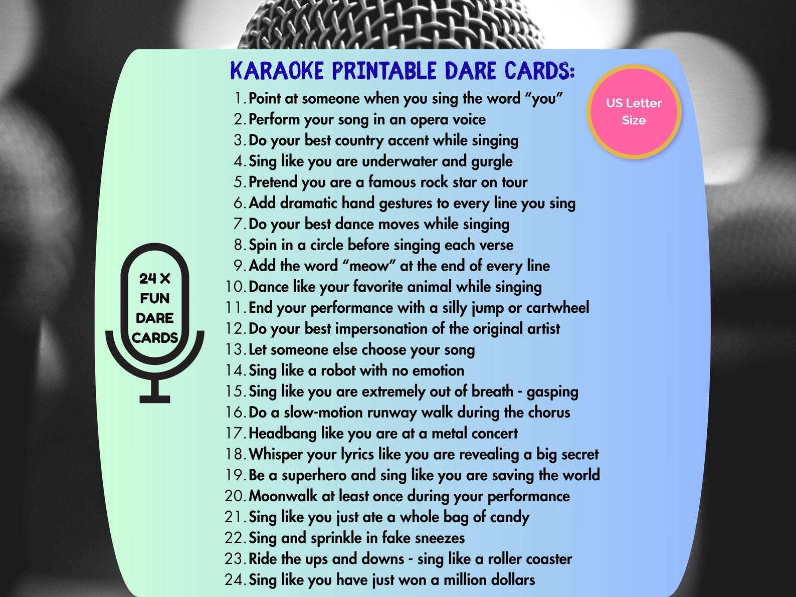 Karaoke Games, Printable Karaoke Dare Cards, Fun Party Game for All ...
