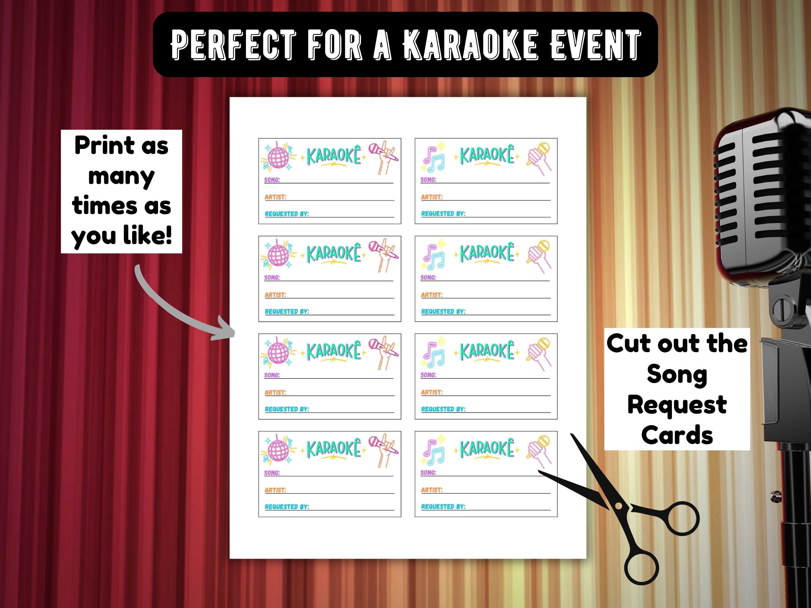 Printable Song Request Cards, Color Karaoke Slips, Karaoke Event, Print ...