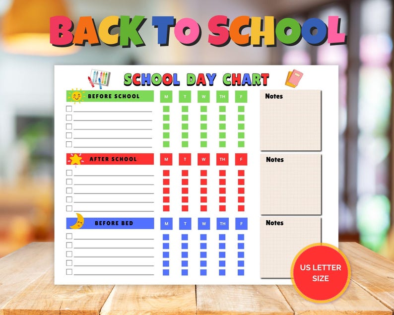 Printable School Day Chart, Children Learning Routines, Morning and ...