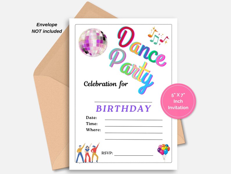 Printable Dance Party Invite, Disco Birthday Party Celebration ...