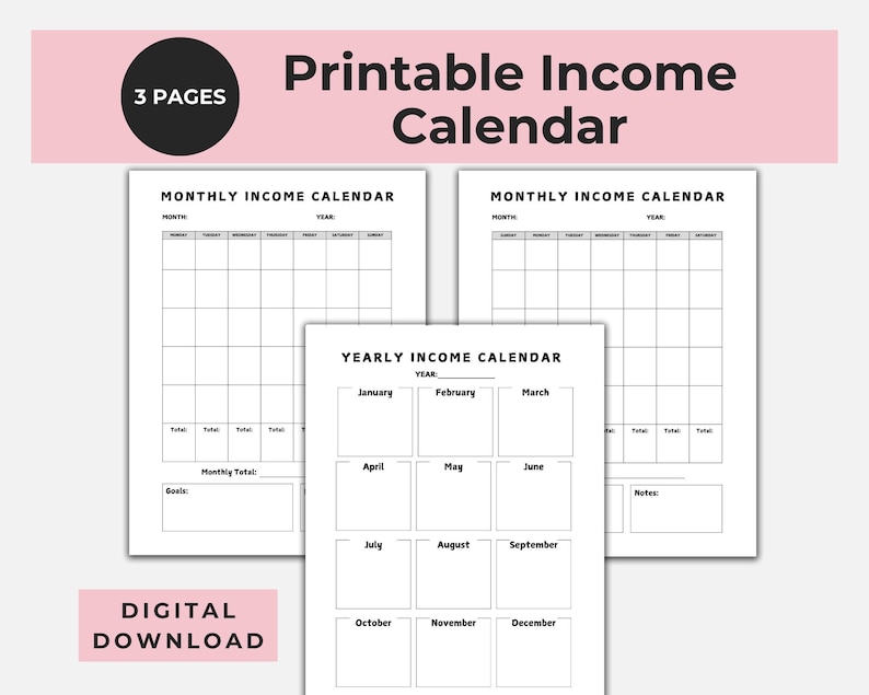 Printable Income Tracker, Record Your Sales, Monitoring Income, Monthly ...