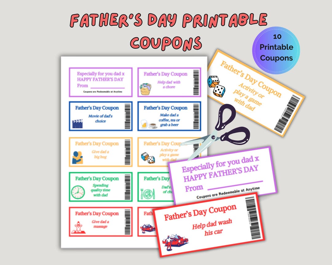 Father's Day Printable Coupons, Gift Coupons for Dad, Printable Fun Dad ...