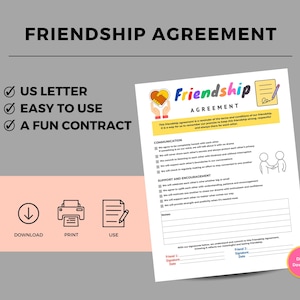 Friendship Agreement Printable Contract, Celebrate Your Friendship, BFF ...