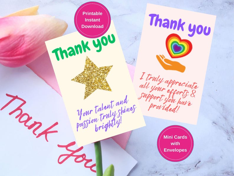 Thank You Cards Printable Card and Envelope Set Appreciation Mini Cards ...